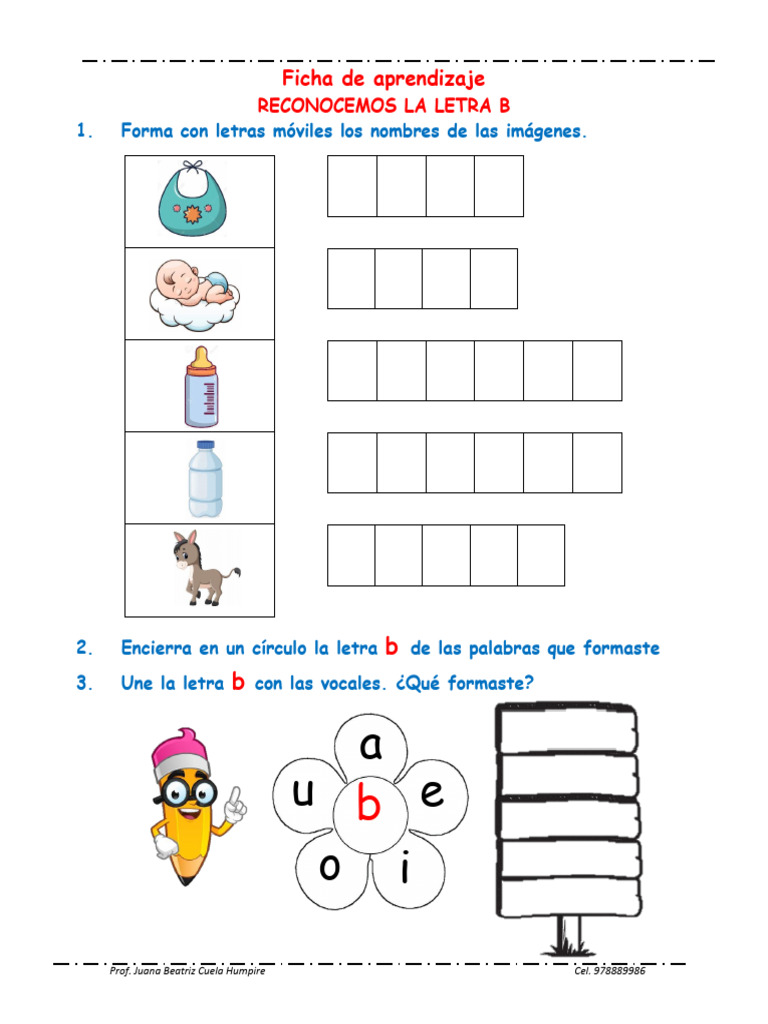 Ficha de Aprendizaje de La Letra B | PDF