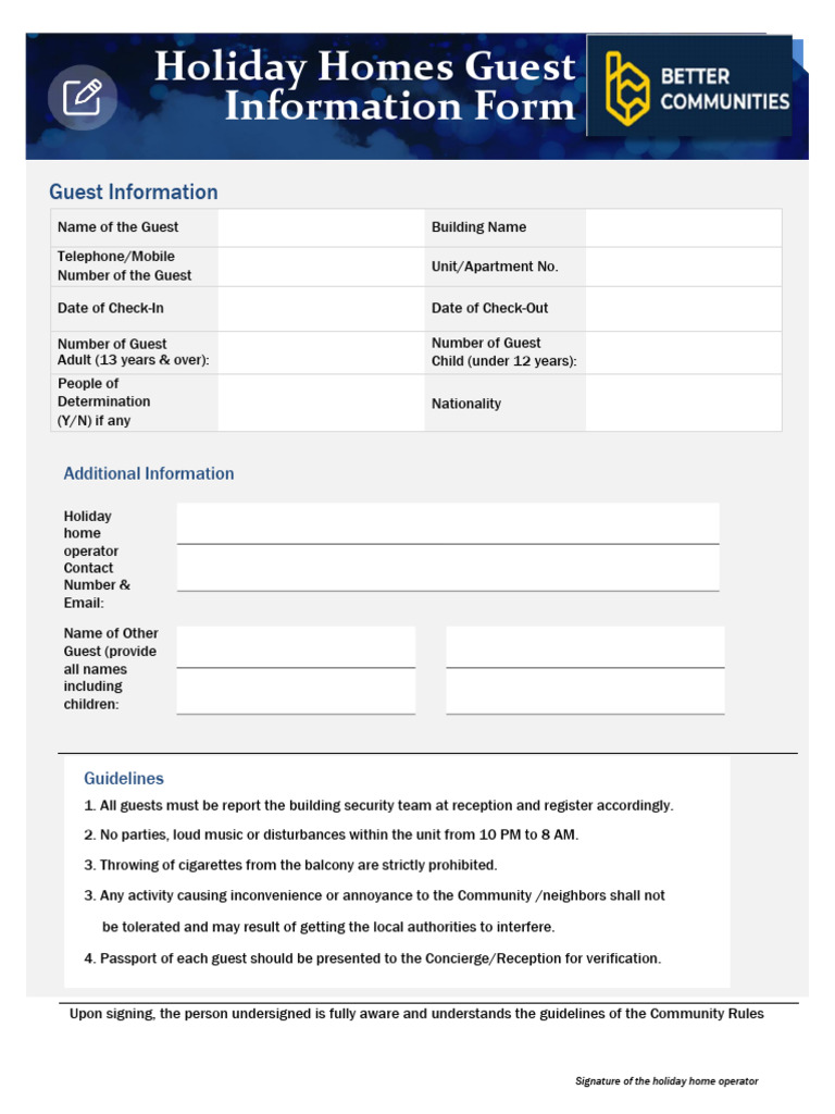 Holiday Homes Guest Information Form 1 | PDF