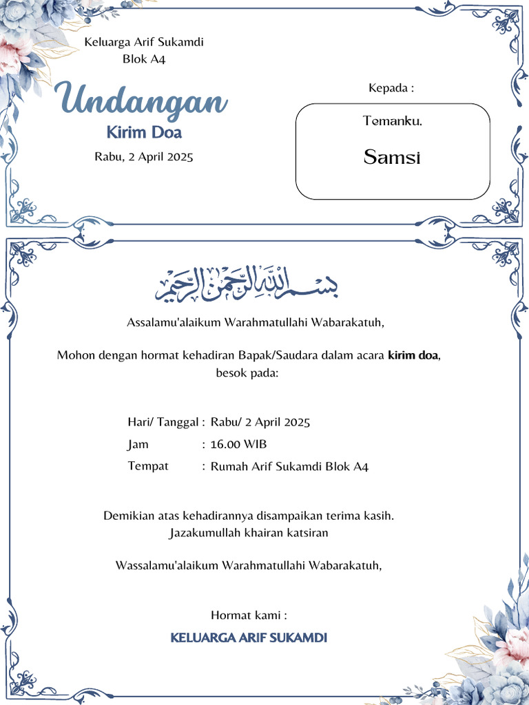 Undangan Kirim Doa Temanku, Samsi | PDF