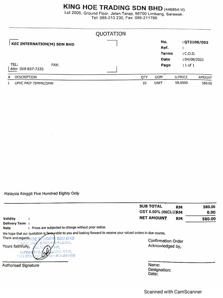 UPVC Pipe_Quotation | PDF
