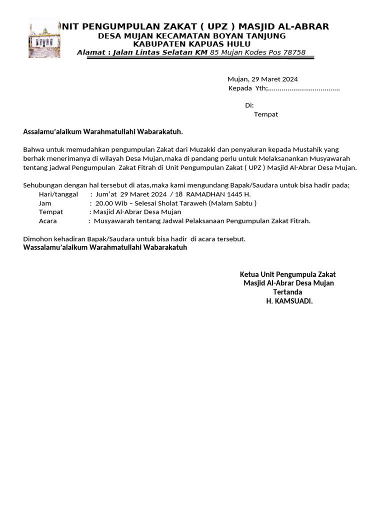 Undangan Rapat Zis | PDF