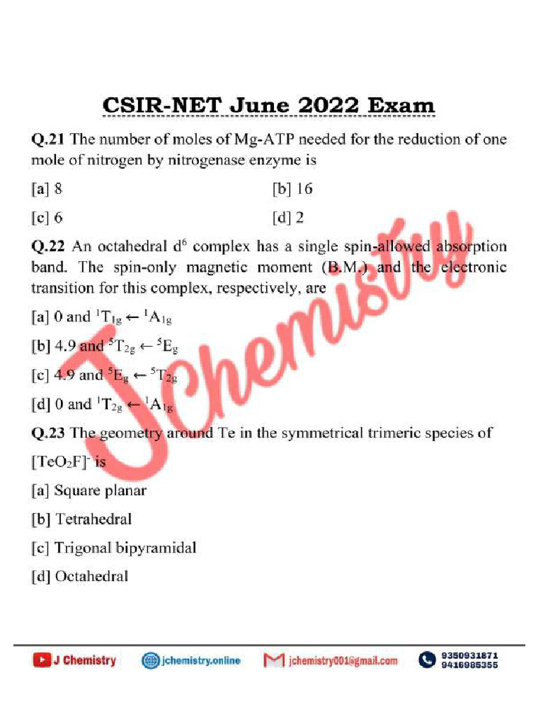 CSIR-NET June 2022 Exam C | PDF