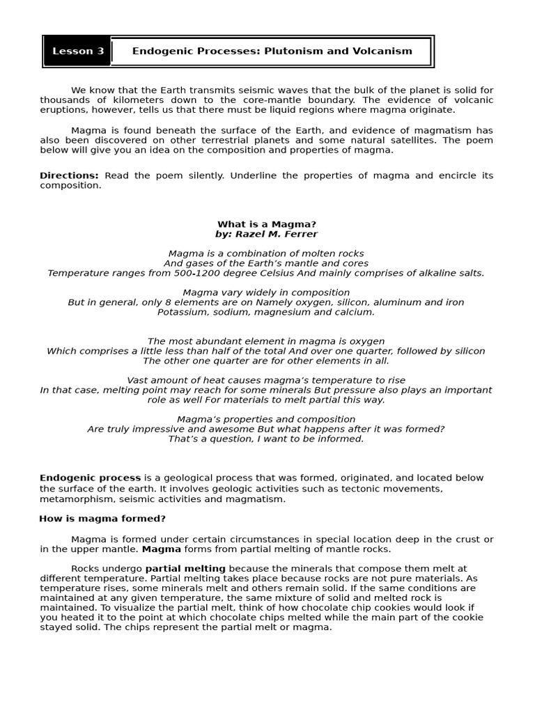Lesson Plutonism and Volcanism | PDF | Magma | Volcano