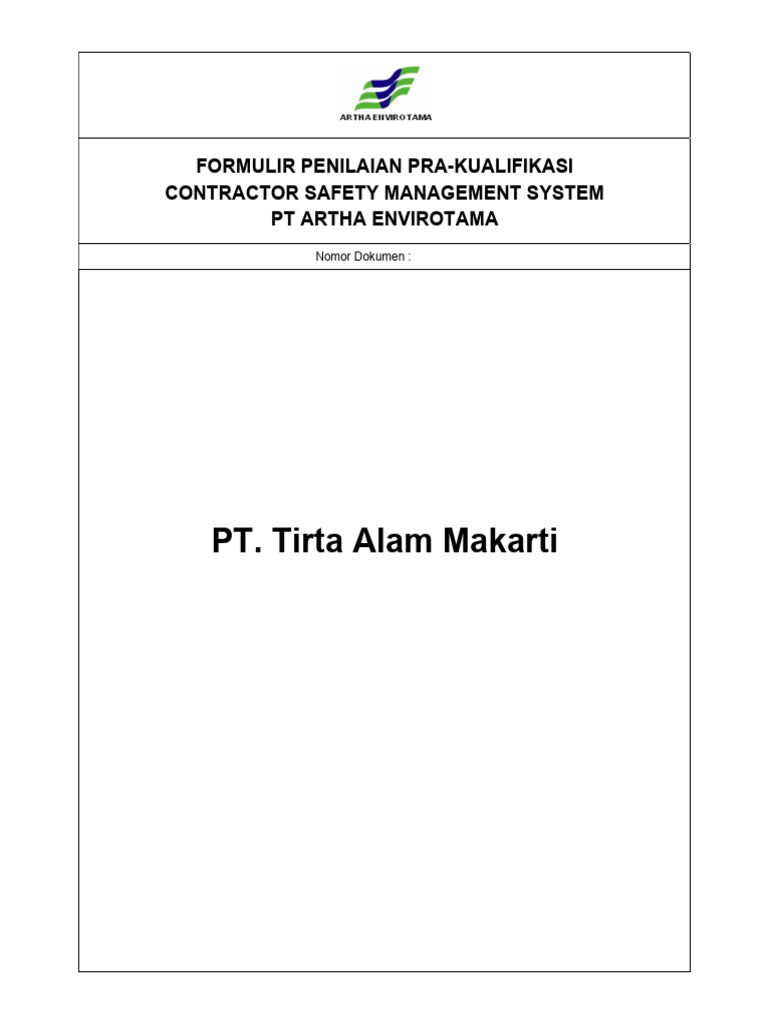 (3.5.d2) - Contoh Penilaian Awal (PQ) CSMS SUBKONTRAKTOR (PT - TAM) | PDF