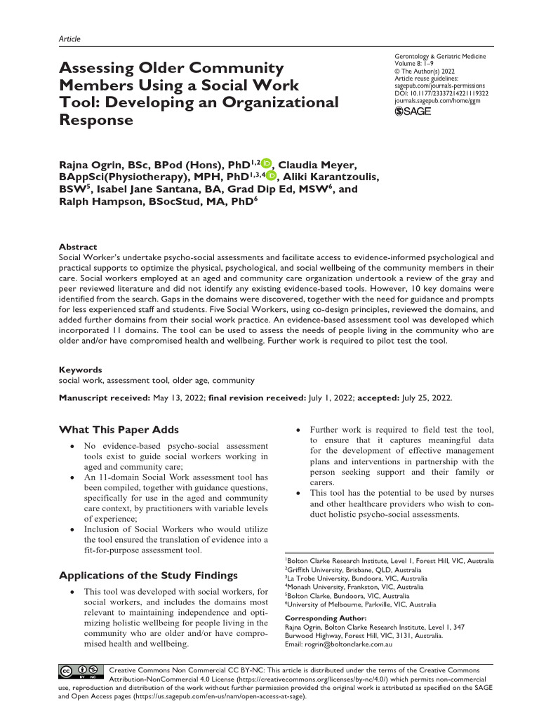 Assessing Older Community Members Using A Social Work Tool: Developing ...