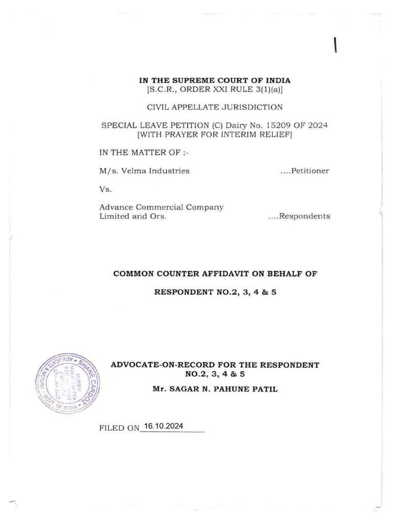 Counter Aff of R2 R3 R4 & R5-Velma Industries Vs Advance Commercial-SLP ...