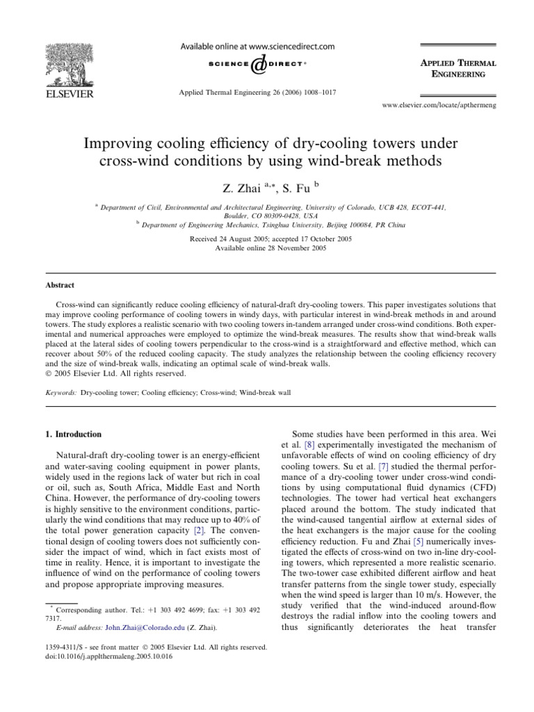 Improving Cooling e Ciency of Dry-Cooling Towers Under Cross-Wind Conditions by Using Wind-Break ...