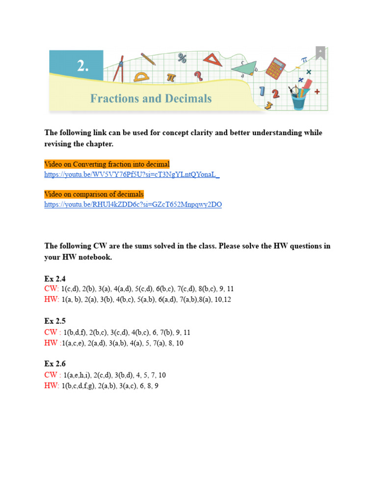 Class Resource - Fractions and Decimals 2 | PDF