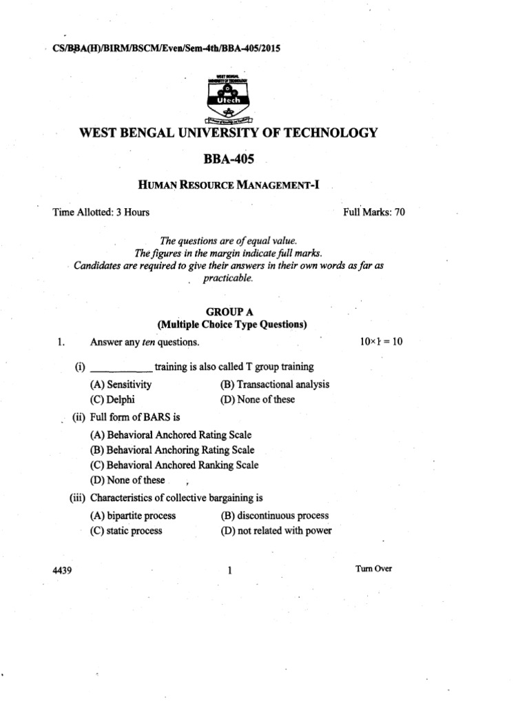 Bba (H) 4 Sem Human Resource Management Bba 405 2015 | PDF