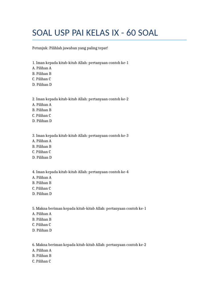 Soal Usp Pai 60 Soal | PDF
