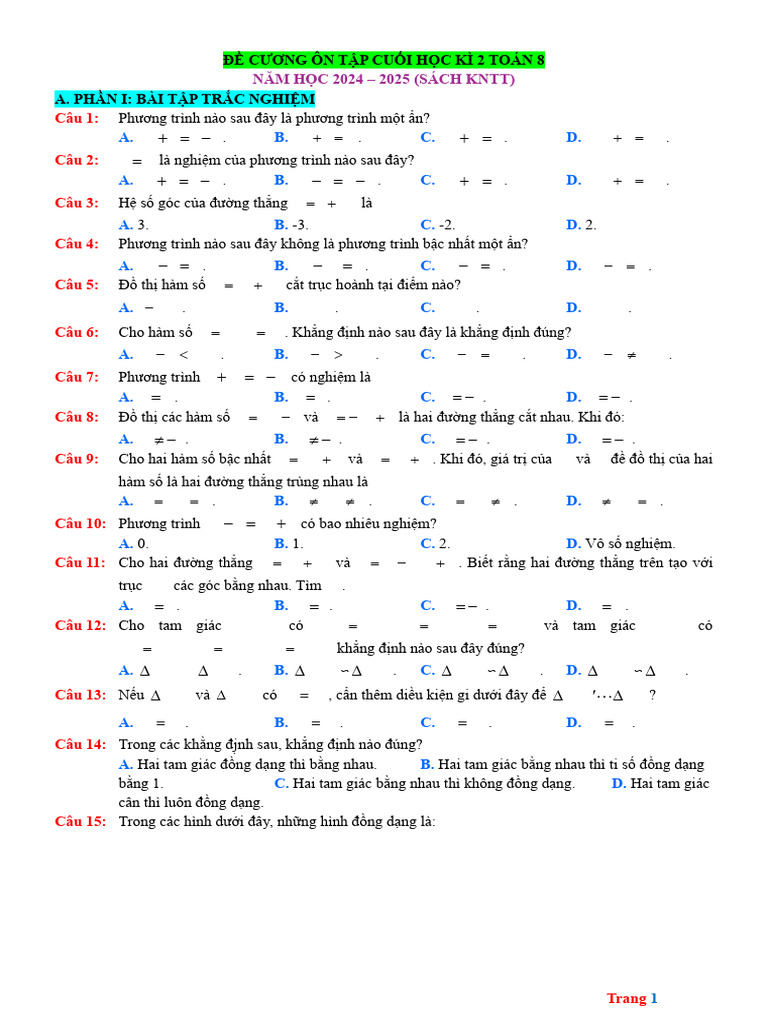 Đề Cương HK II toán 8 | PDF