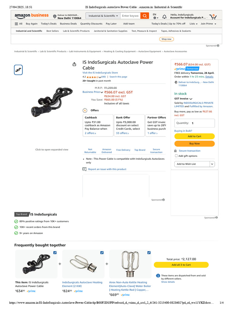 IndoSurgicals Autoclave Power Cable | PDF | Credit Card