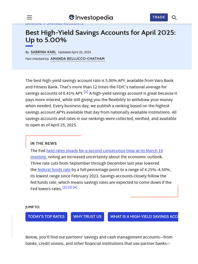 Best High-Yield Savings Accounts April 2025 | PDF | Certificate Of ...