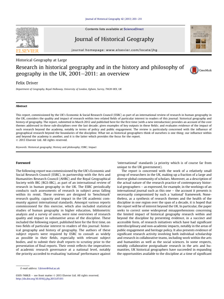 Research in Historical Geography and in The Histor | PDF | Geography | Liberal Arts Education