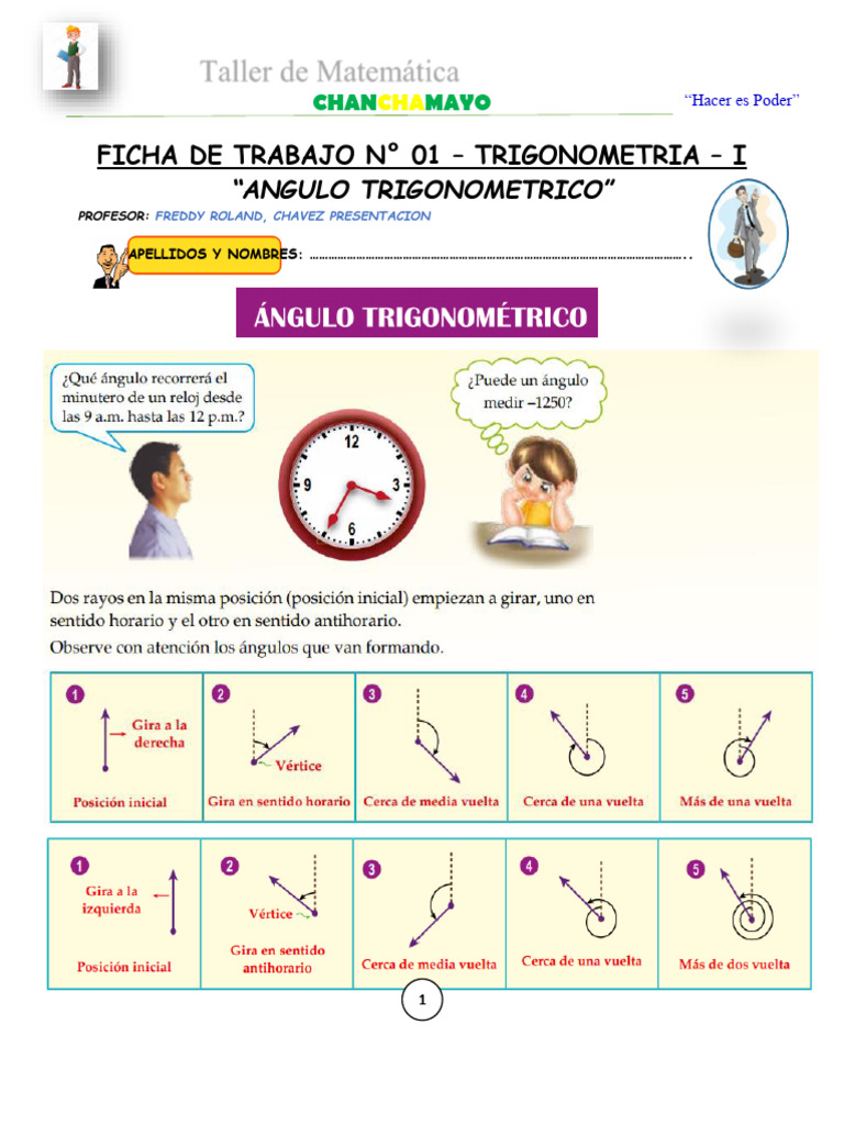 Ficha #01 - Trigonometria - I - 2025 - Angulo Trigonometrico | PDF