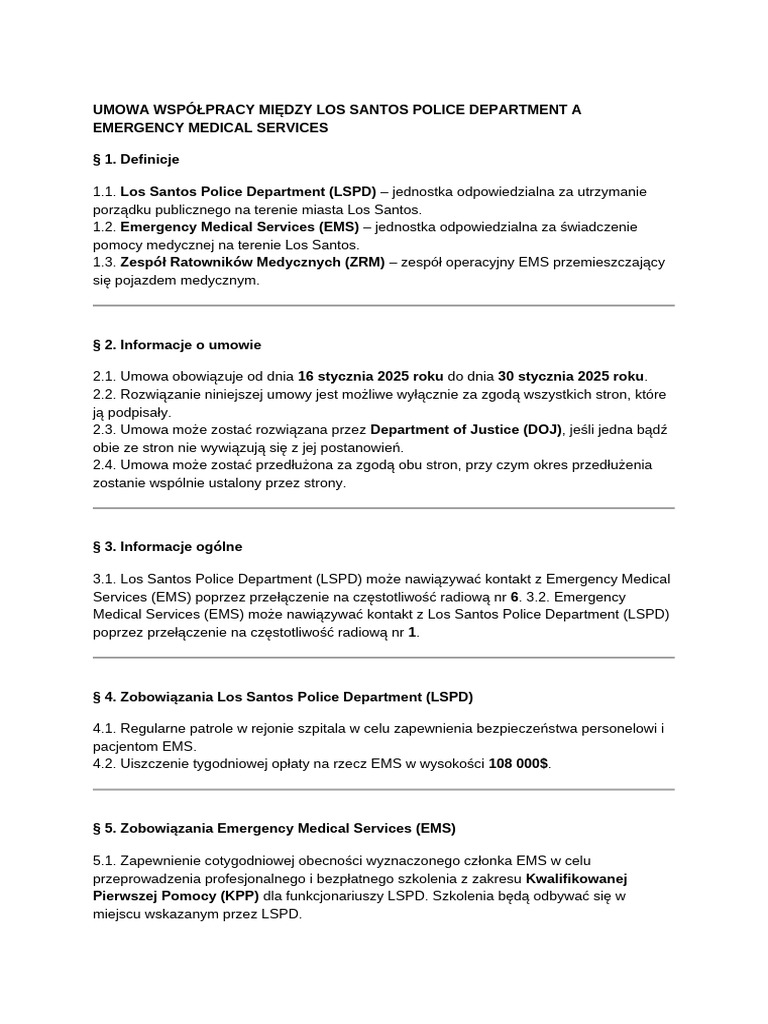 Umowa Miedzy Ems A LSPD | PDF