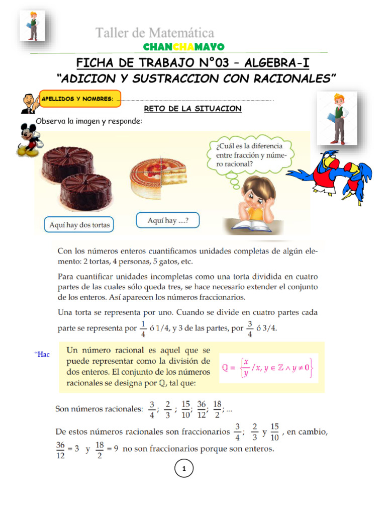 Ficha #04 - Algebra - I - 2025 - Adicion y Sustraccion Con Racionales | PDF