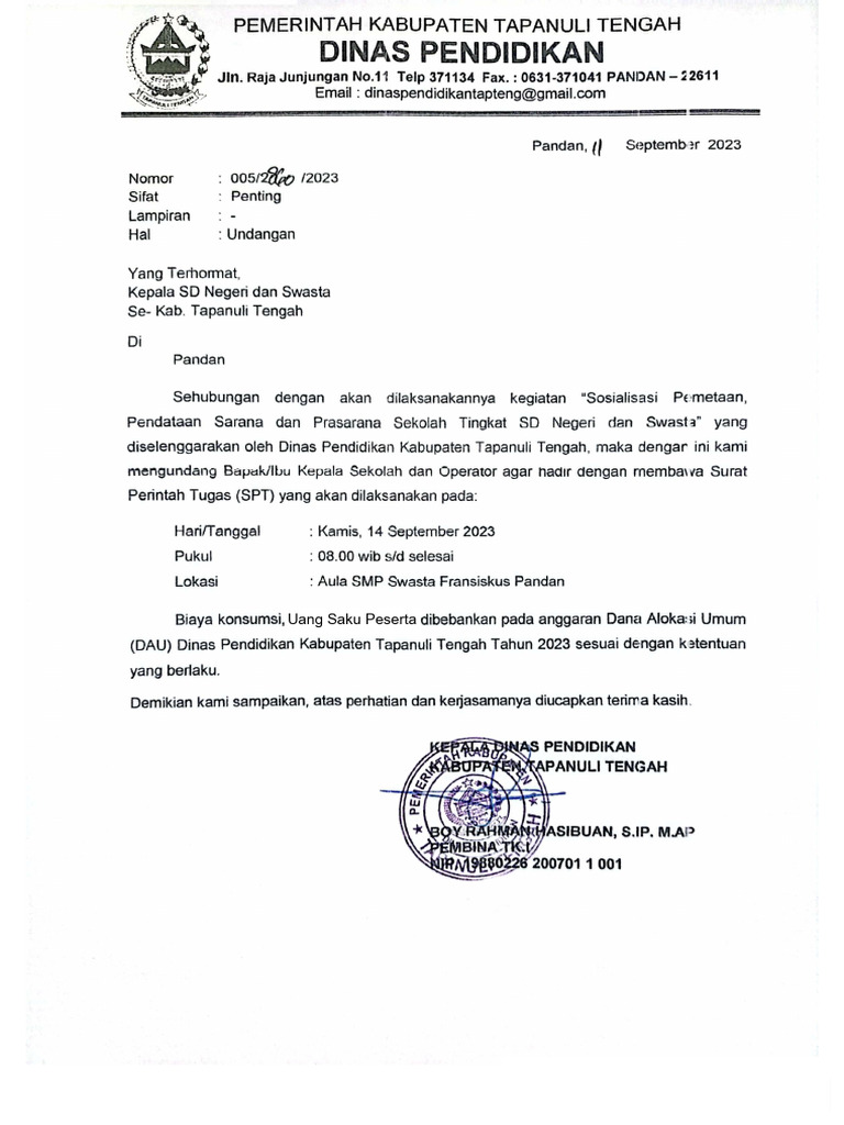 Undangan Sosialisasi Pemetaan Sarpras SD | PDF