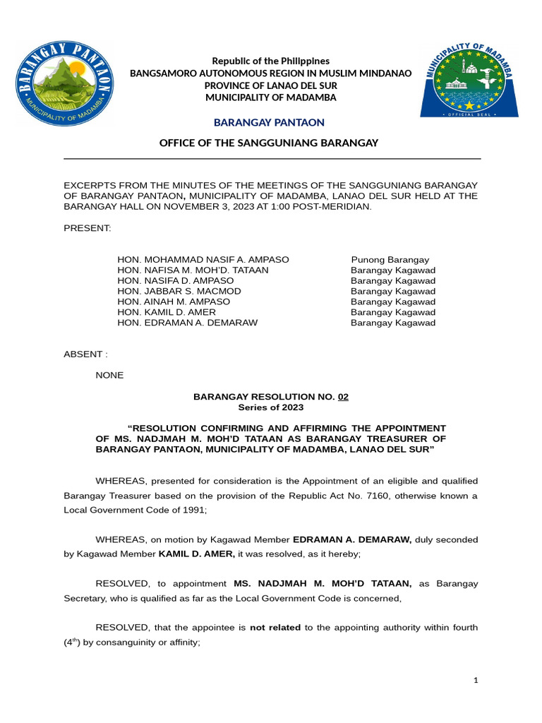 Appointment of Barangay Treasurer | PDF