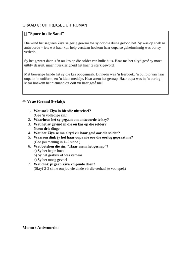 Graad 8 Uittreksel Uit Roman | PDF