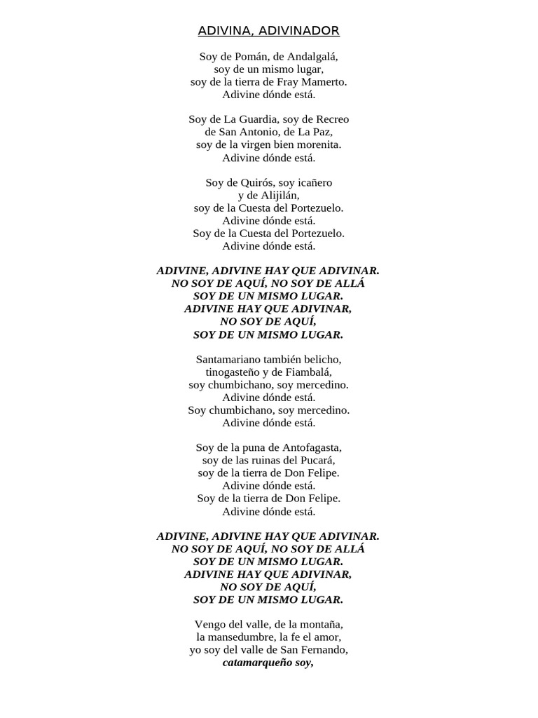 Adivina Adivinador Letra | PDF