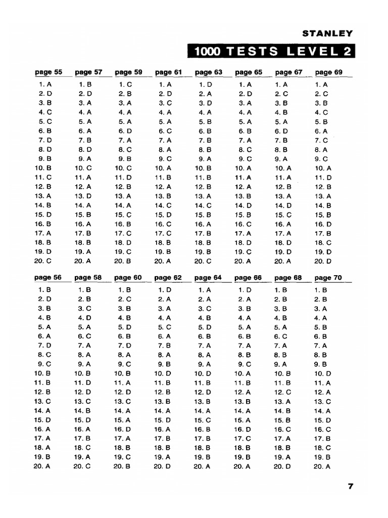 Level 2 Elementary Test Answers | PDF