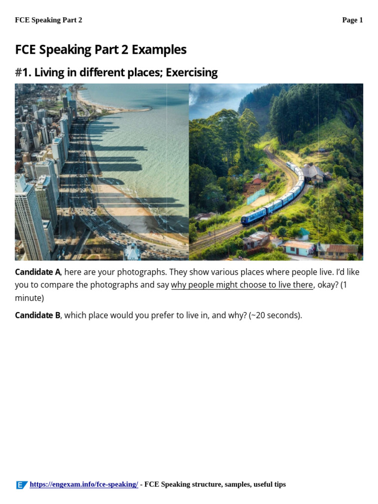 FCE Speaking Part 2: Sample Questions | PDF | Adventure Travel | Land ...