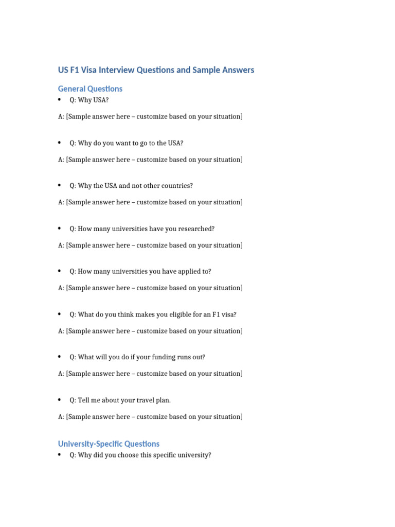 F1 Visa Interview Questions and Sample Answers | PDF