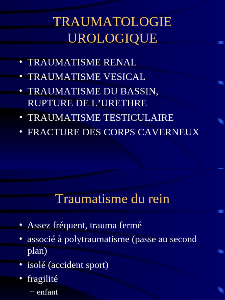 Traumatismes urologiques : types et gestion | PDF | Spécialités ...