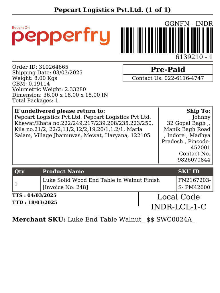 Pepcart Logistics Order Details | PDF