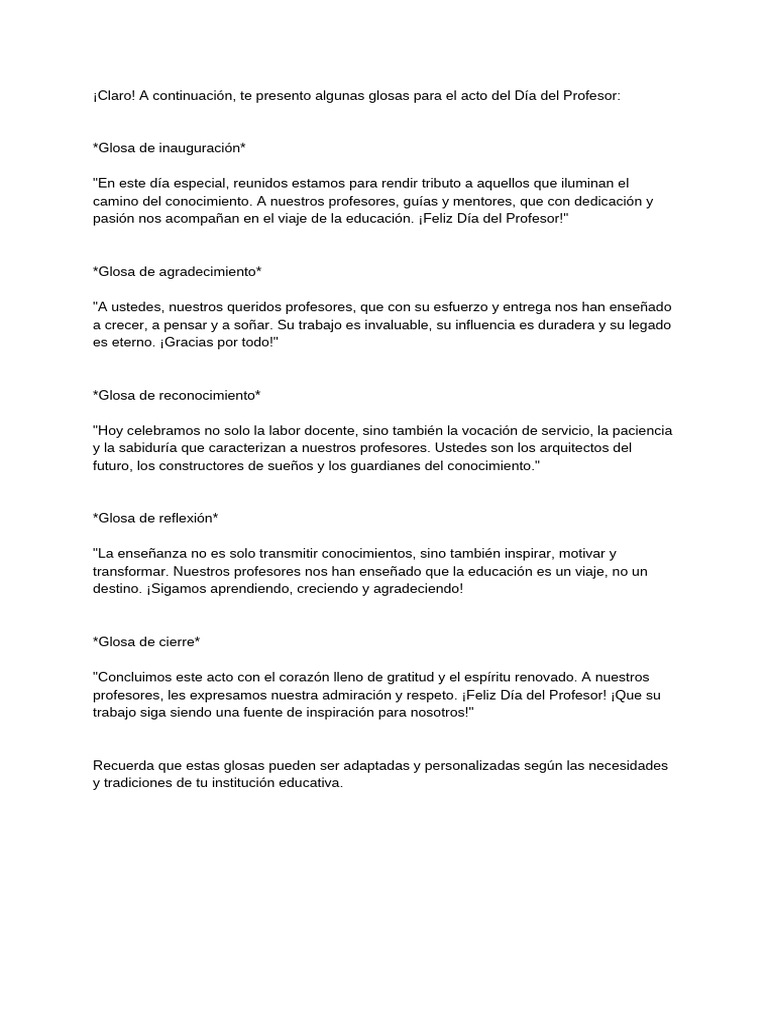 Glosas para el Día del Profesor | PDF