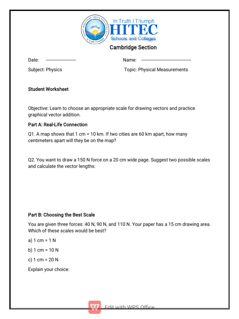 Physics Worksheet on Vector Scaling | PDF