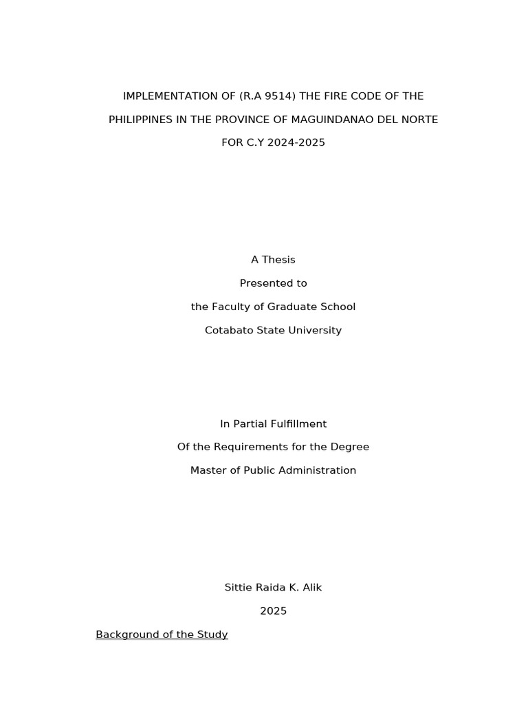 Implementation of (R.a 9514) The Fire Code of The Philippines Province ...