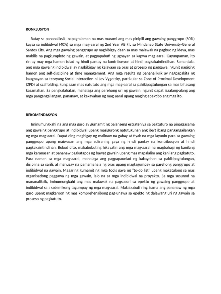 Konklusyon at Rekomendasyon | PDF