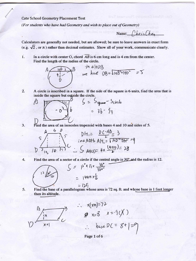 Placement Test (Geometry) | PDF