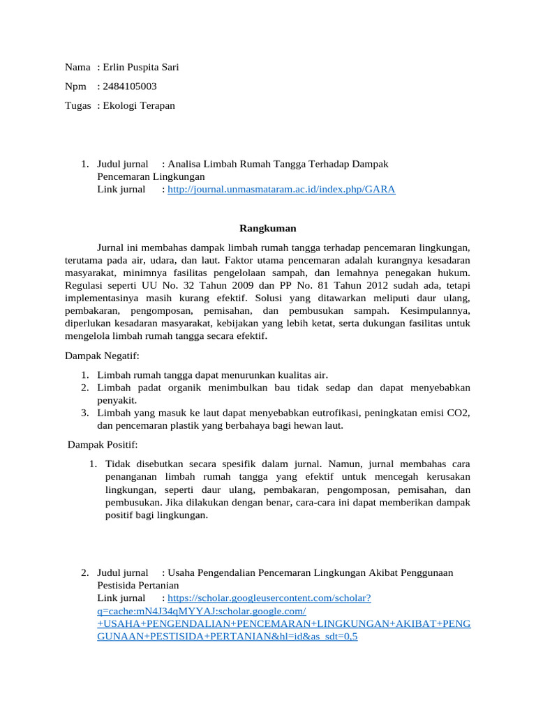 Tugas Ekologi Erlin Lengkap | PDF