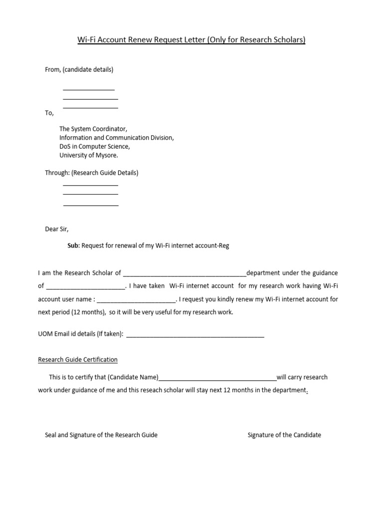 Wi-Fi Renewal Request for Research Scholars | PDF