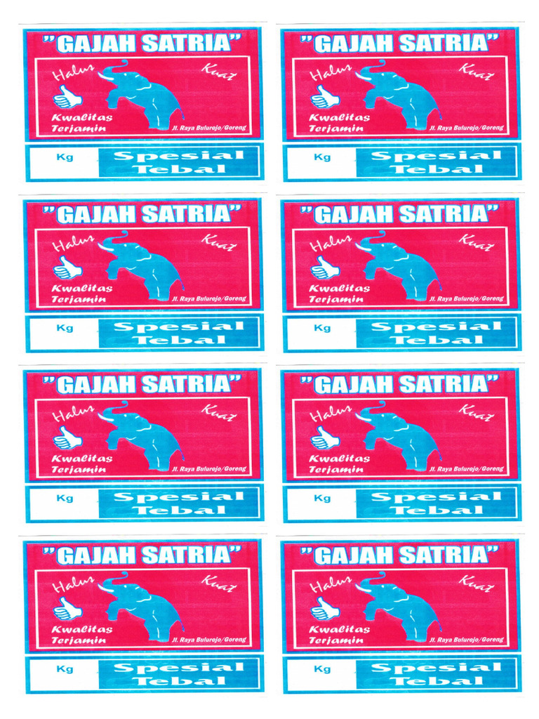 LABEL GAJAH SATRIA F4 ISI 8 | PDF