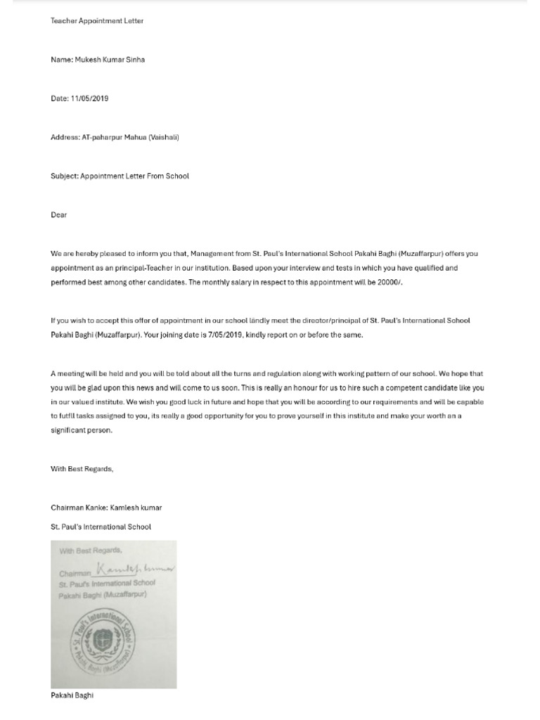 Appointment Letter | PDF