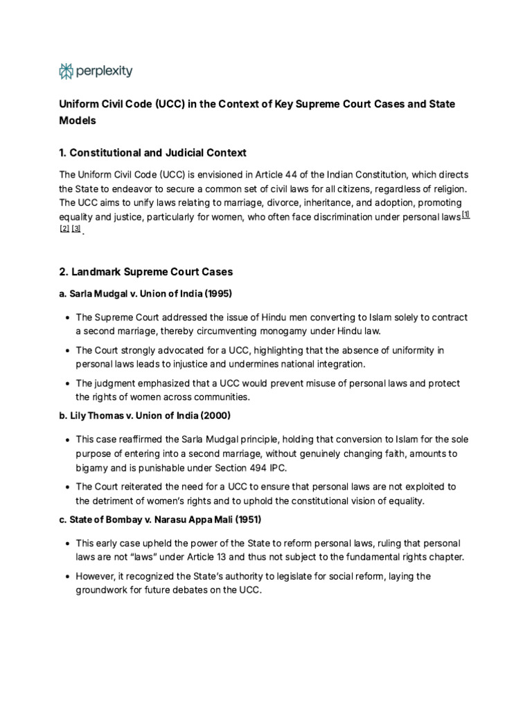 Uniform Civil Code (UCC) in the Context of Key Sup | PDF | Justice ...