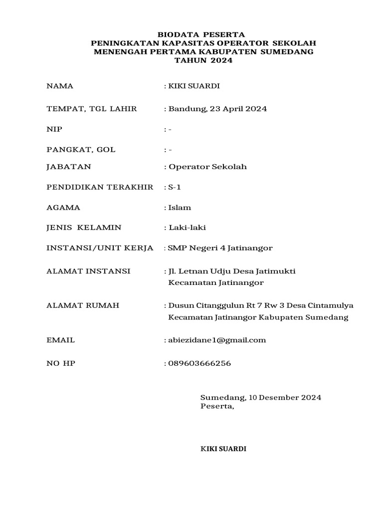 Biodata Peserta Bimtek Jogja | PDF