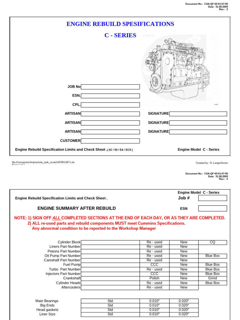 C-Series Engine Rebuild Specifications | PDF | Engines | Nut (Hardware)