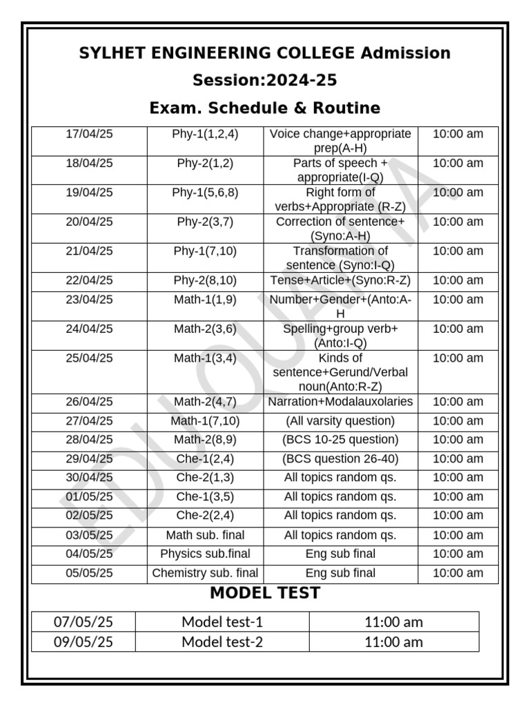 Sylhet Engineering College Admission | PDF