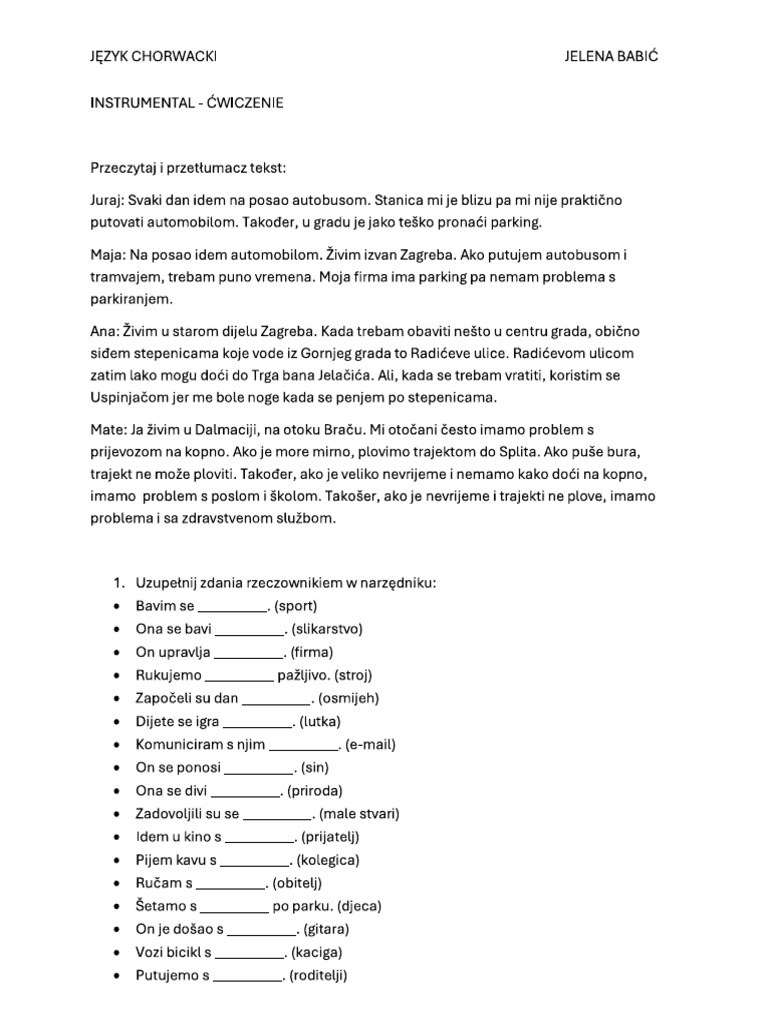 Cwiczenie 1 - Narzednik Rzeczownikow | PDF