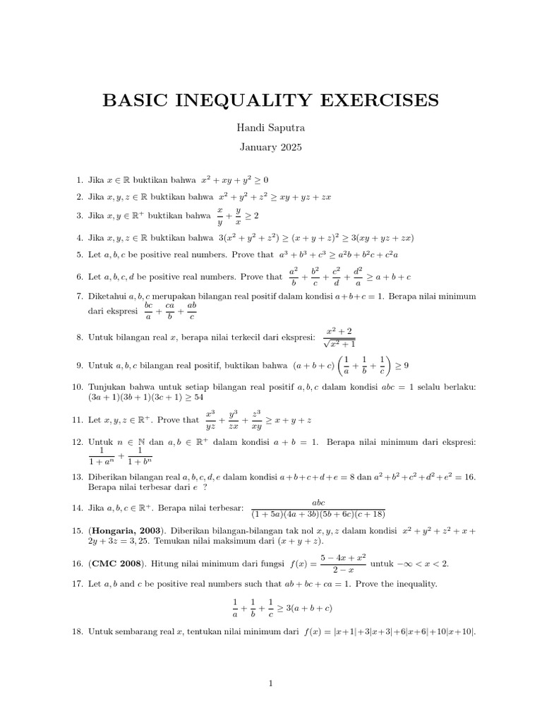 Basic Inequality Exercises | PDF