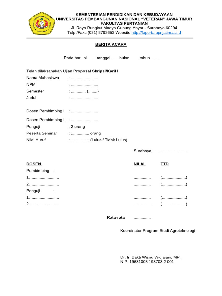 Berita Acara Ujian Proposal Skripsi | PDF