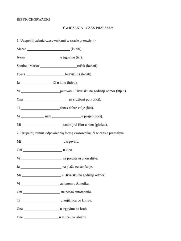 Czas Przeszly -Cwiczenia 1 | PDF