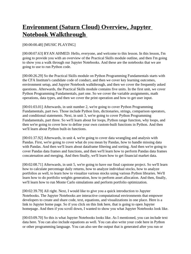 Environment Setup And Jupyter Notebook Walk Through Pdf Python Programming Language