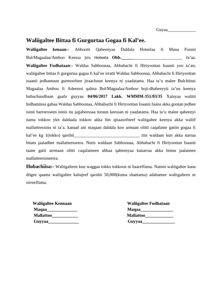 Waliigaltee Bittaa fi Gurgurtaa Gogaa | PDF