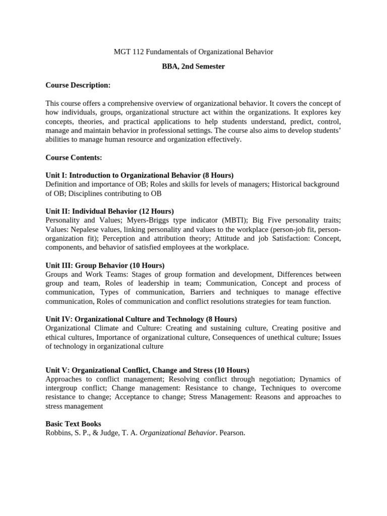 MGT 112 Fundamentals of Organizational Behavior | PDF | Communication | Organizational Culture